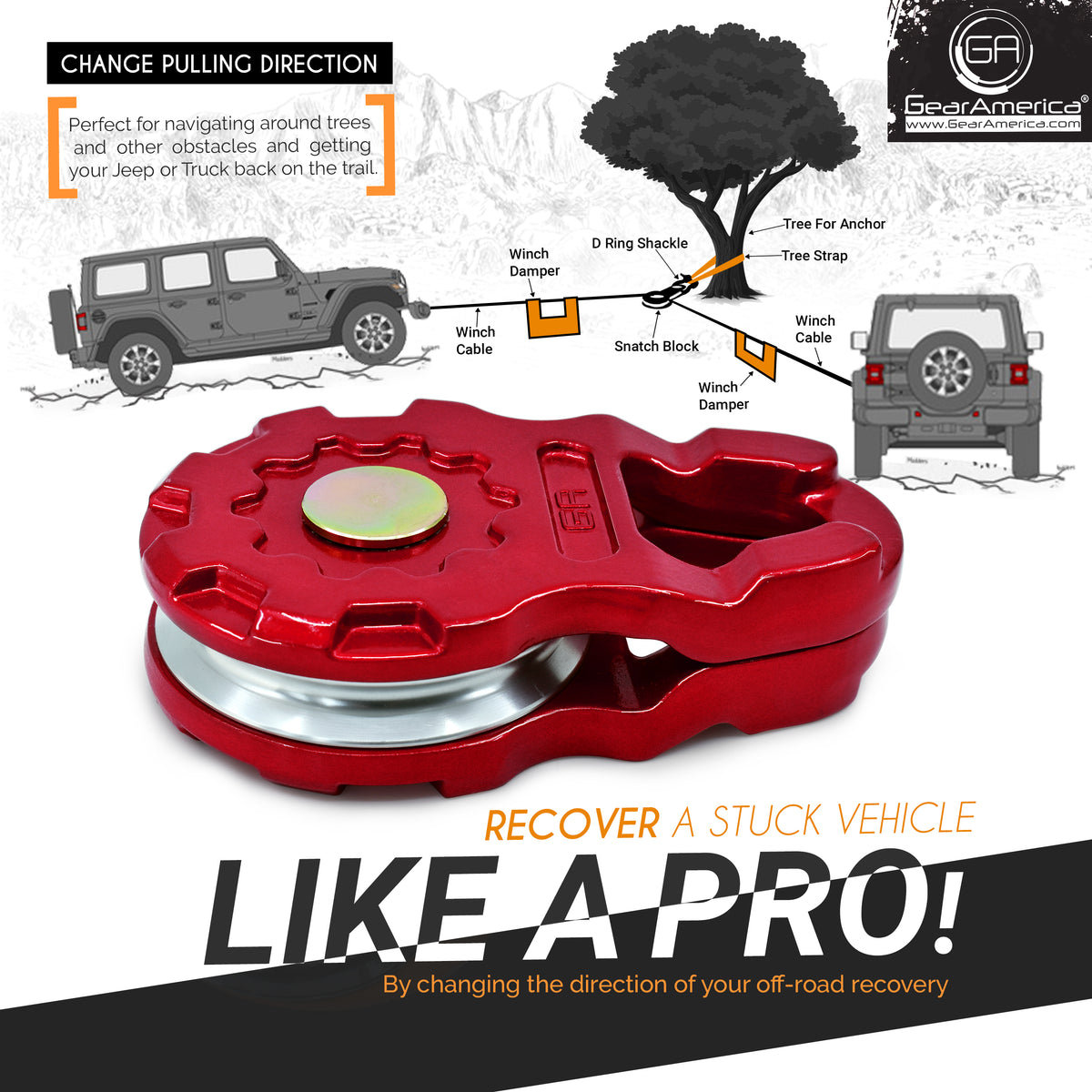 ULTRA Snatch Block Pulley Red | 20T MBS (Aluminum) | Best for Syntheti ...